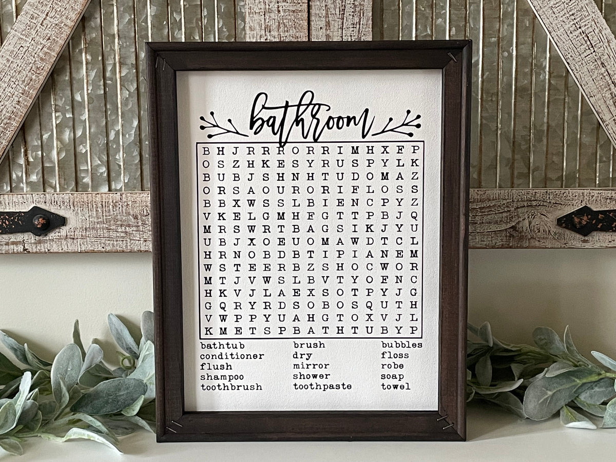 Bathroom Word Search Wall Decor – Unique And Chic Decor